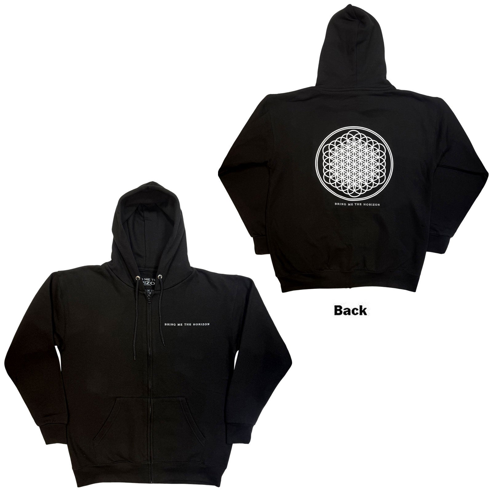 BRING ME THE HORIZON - FLOWER OF LIFE - Zipped Hoodie Black (Back Prin ...