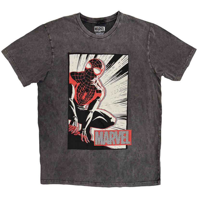 MARVEL COMICS - SPIDER-MAN CROUCH CARTOON - Stone Wash T-Shirt Grey ...